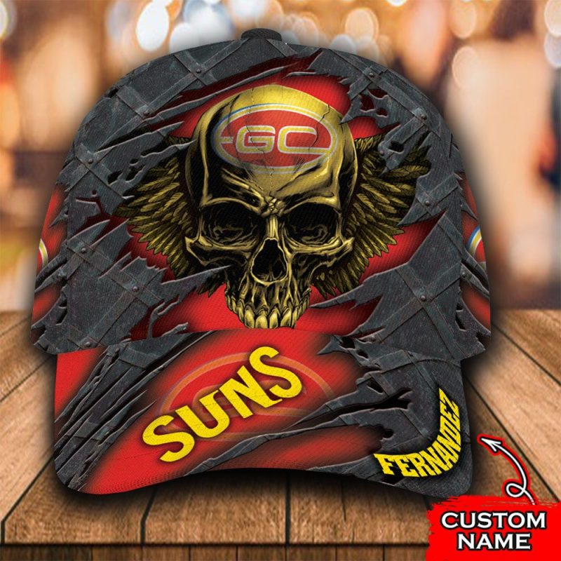 Personalized Afl Gold Coast Suns 3D Skull Custom Name Cap - Hot Sale 2024