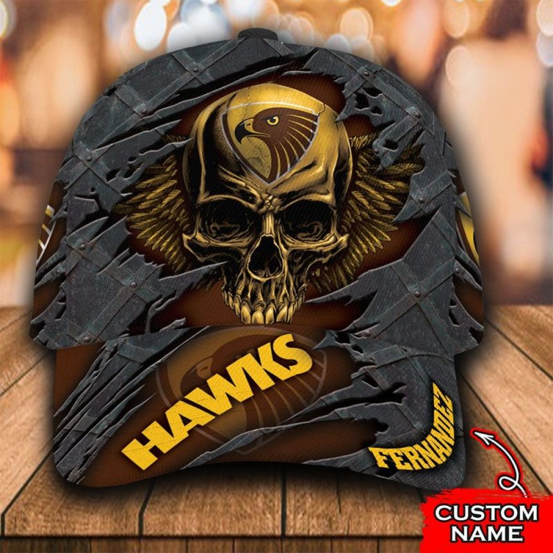 Personalized Afl Hawthorn Hawks 3D Skull Custom Name Cap - Hot Sale 2024