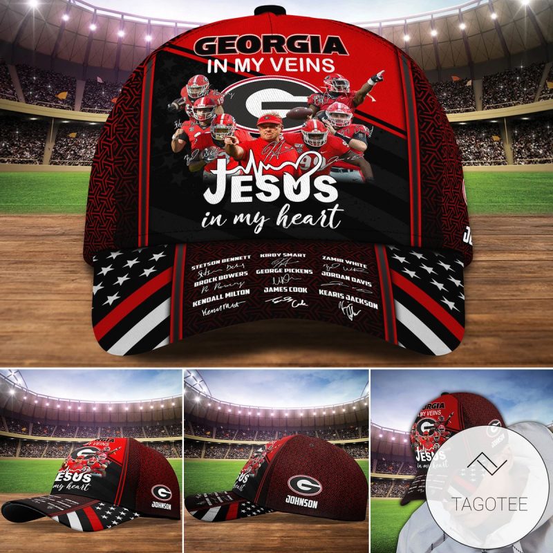 Personalized Georgia Bulldogs In My Veins Jesus In My Heart Cap, Custom ...