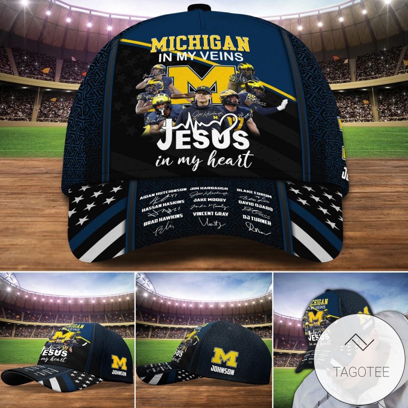 Personalized Michigan Wolverines In My Veins Jesus In My Heart Cap ...