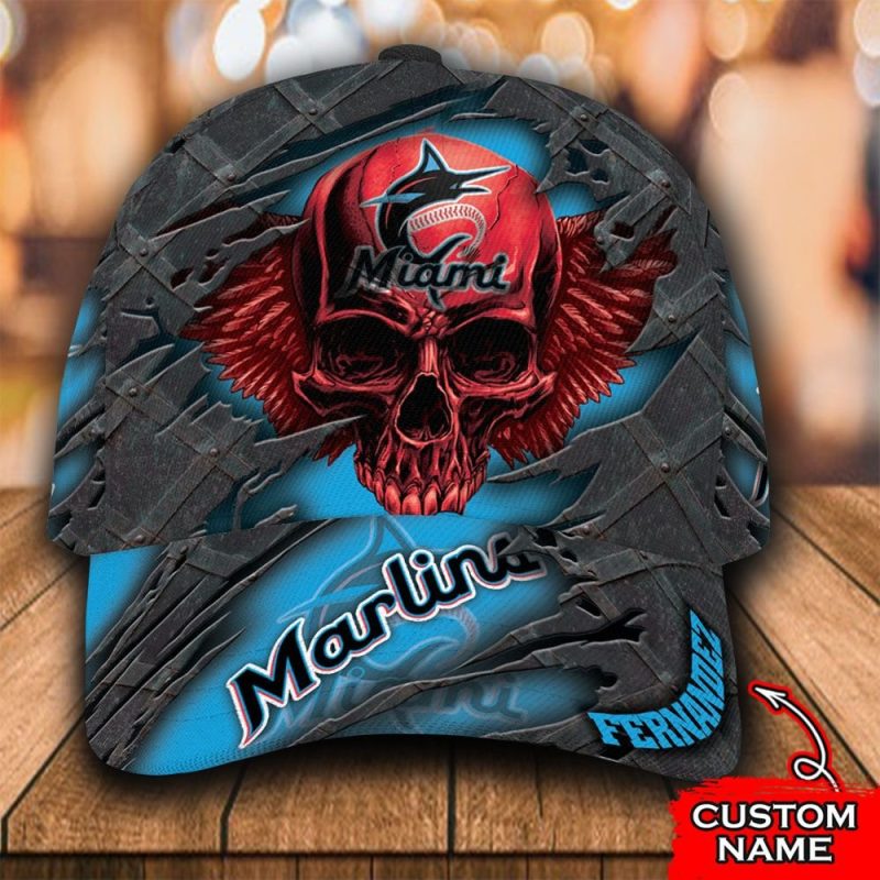 Personalized Mlb Miami Marlins 3D Skull Custom Name Cap - Hot Sale 2024