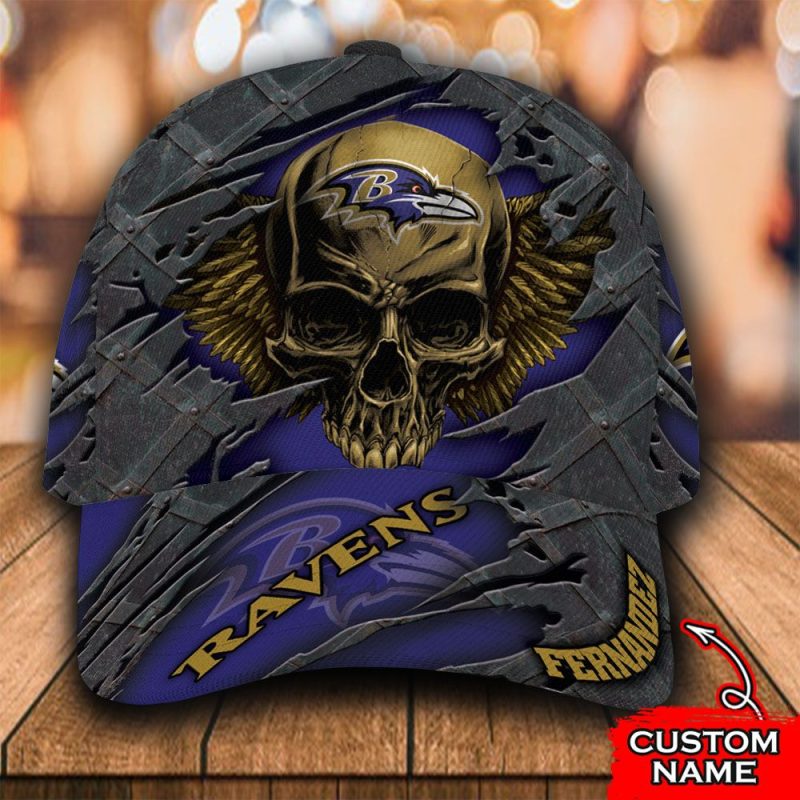 Personalized Nfl Baltimore Ravens Skull Custom Name Cap - Hot Sale 2024