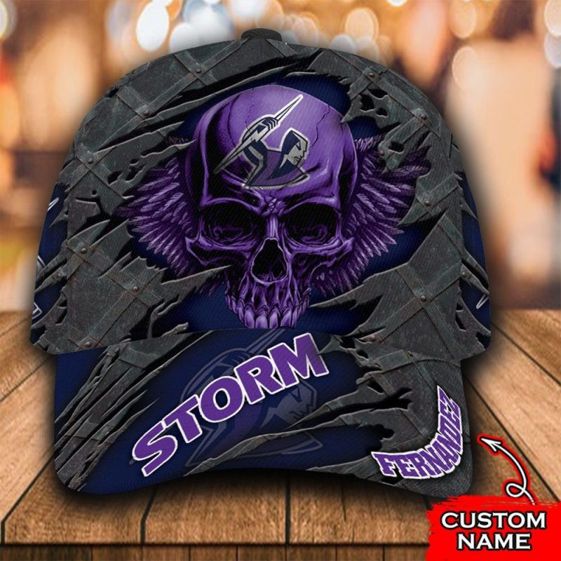 Personalized Nrl Melbourne Storm 3D Skull Custom Name Cap - Hot Sale 2025