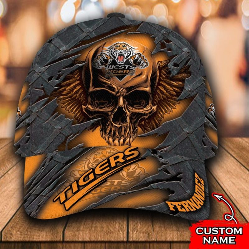 Personalized Nrl Wests Tigers 3D Skull Custom Name Cap - Hot Sale 2025